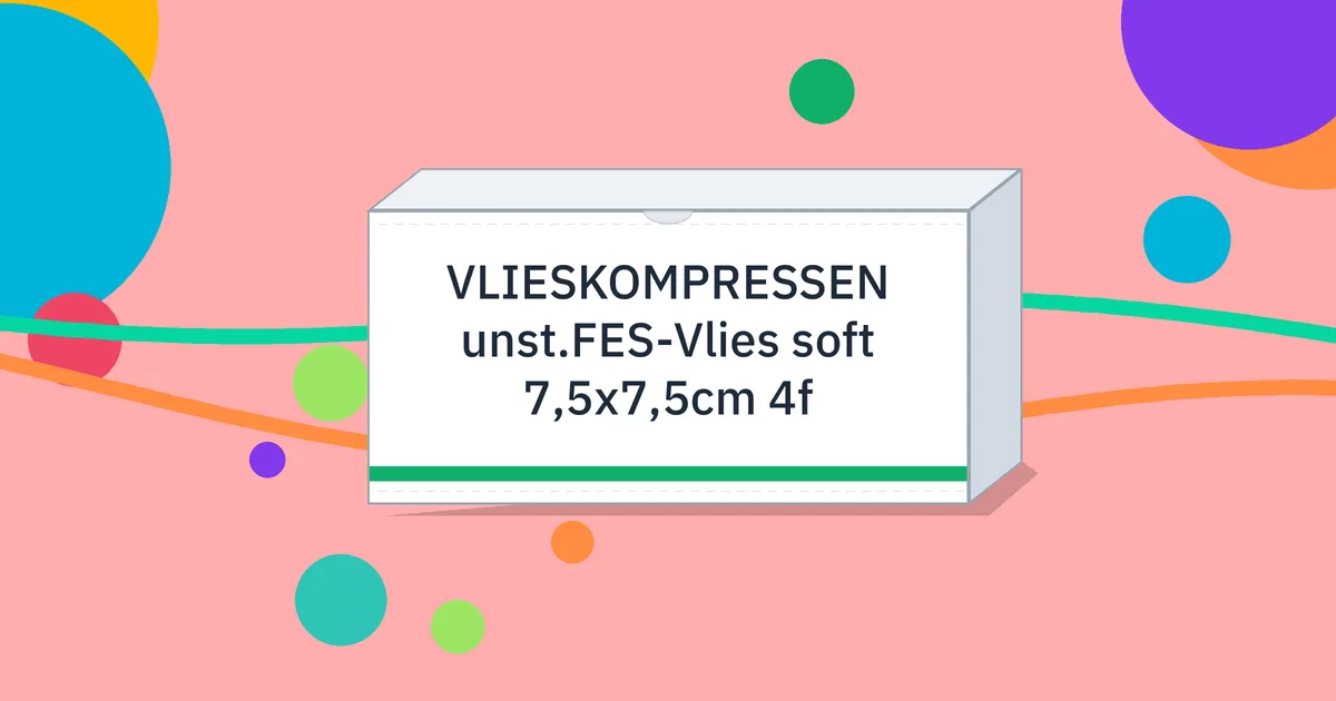 Symbolbild: Packung mit der Aufschrift VLIESKOMPRESSEN unst.FES-Vlies soft 7,5x7,5cm 4f (PZN 19799359) – Verfügbarkeit und Bezug in Apotheken in Frankfurt am Main