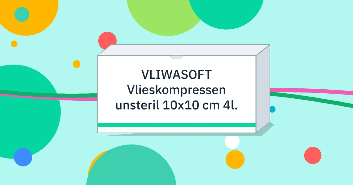 Symbolbild: Packung mit der Aufschrift VLIWASOFT Vlieskompressen unsteril 10x10 cm 4l. (PZN 19106787) – Verfügbarkeit und Bezug in Apotheken in Frankfurt am Main