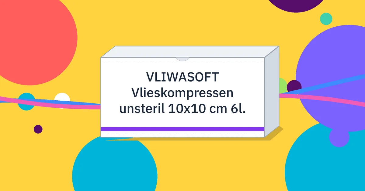 Symbolbild: Packung mit der Aufschrift VLIWASOFT Vlieskompressen unsteril 10x10 cm 6l. (PZN 18437832) – Verfügbarkeit und Bezug in Apotheken in Frankfurt am Main