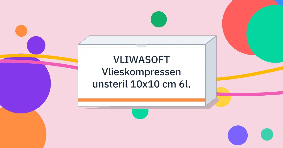 Symbolbild: Packung mit der Aufschrift VLIWASOFT Vlieskompressen unsteril 10x10 cm 6l. (PZN 19377256) – Verfügbarkeit und Bezug in Apotheken in Frankfurt am Main