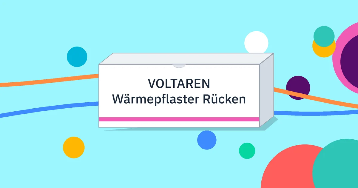 Symbolbild: Packung mit der Aufschrift VOLTAREN Wärmepflaster Rücken (PZN 14179244) – Verfügbarkeit und Bezug in Apotheken in Frankfurt am Main