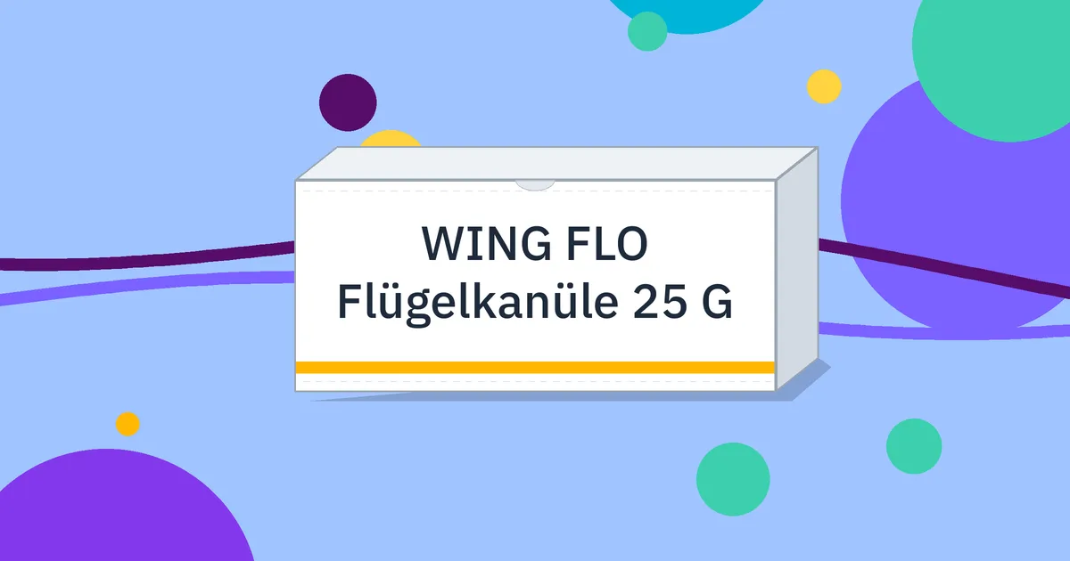 Symbolbild: Packung mit der Aufschrift WING FLO Flügelkanüle 25 G (PZN 06083636) – Verfügbarkeit und Bezug in Apotheken in Frankfurt am Main