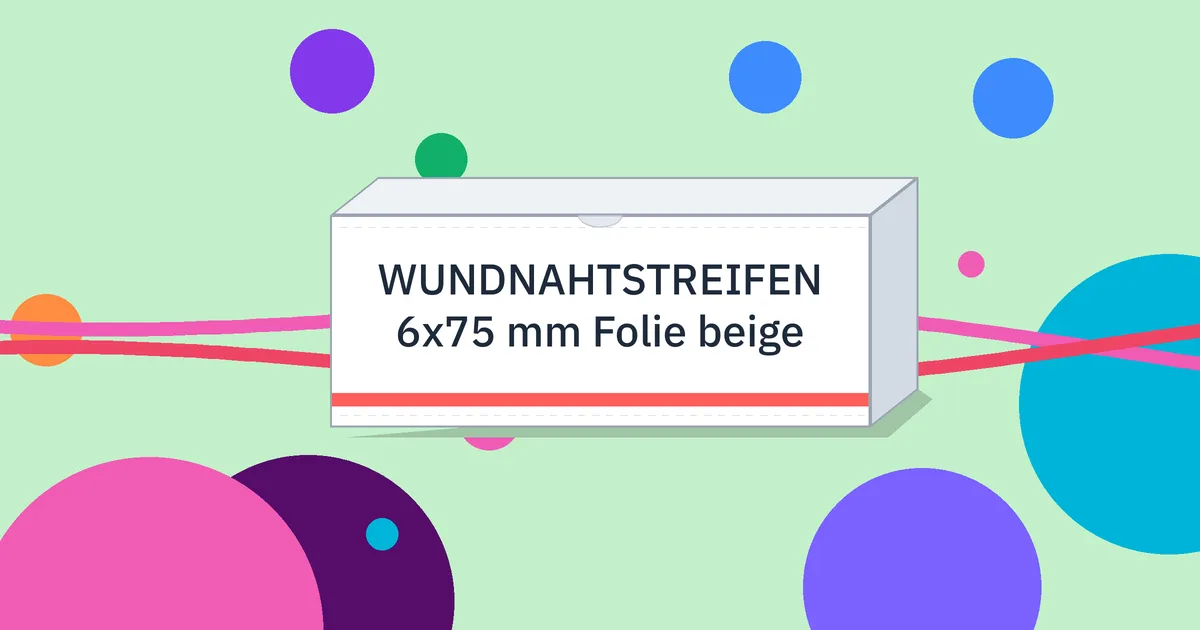 Symbolbild: Packung mit der Aufschrift WUNDNAHTSTREIFEN 6x75 mm Folie beige (PZN 18259945) – Verfügbarkeit und Bezug in Apotheken in Frankfurt am Main