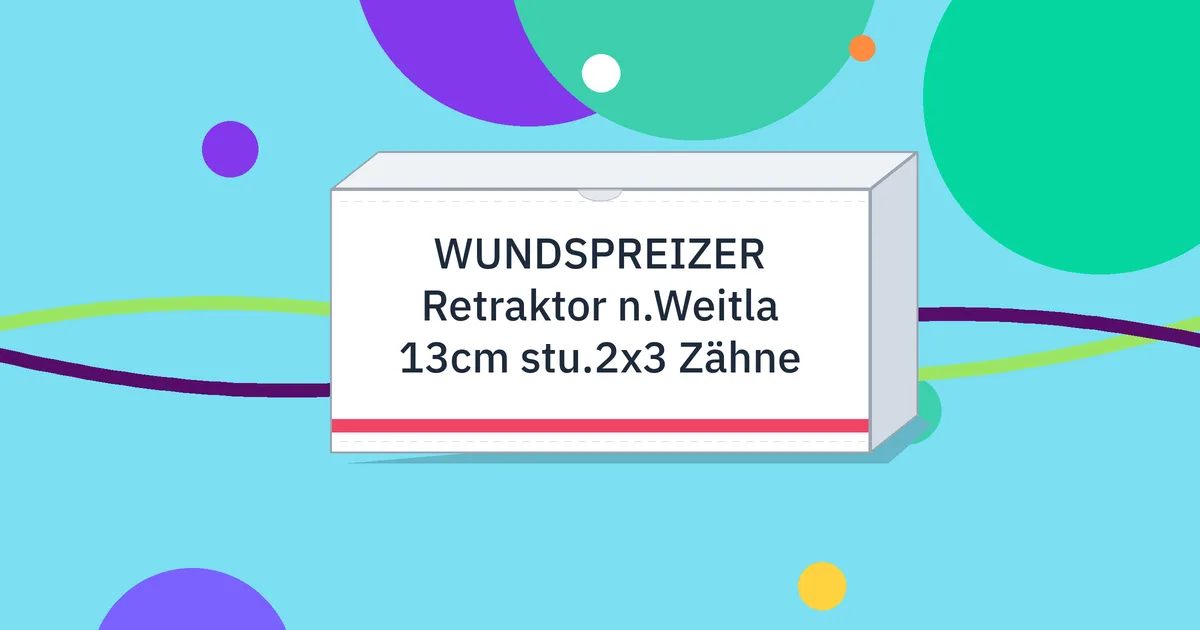Symbolbild: Packung mit der Aufschrift WUNDSPREIZER Retraktor n.Weitla 13cm stu.2x3 Zähne (PZN 19624559) – Verfügbarkeit und Bezug in Apotheken in Frankfurt am Main