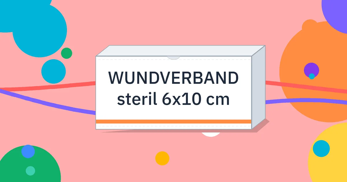 Symbolbild: Packung mit der Aufschrift WUNDVERBAND steril 6x10 cm (PZN 19813556) – Verfügbarkeit und Bezug in Apotheken in Frankfurt am Main