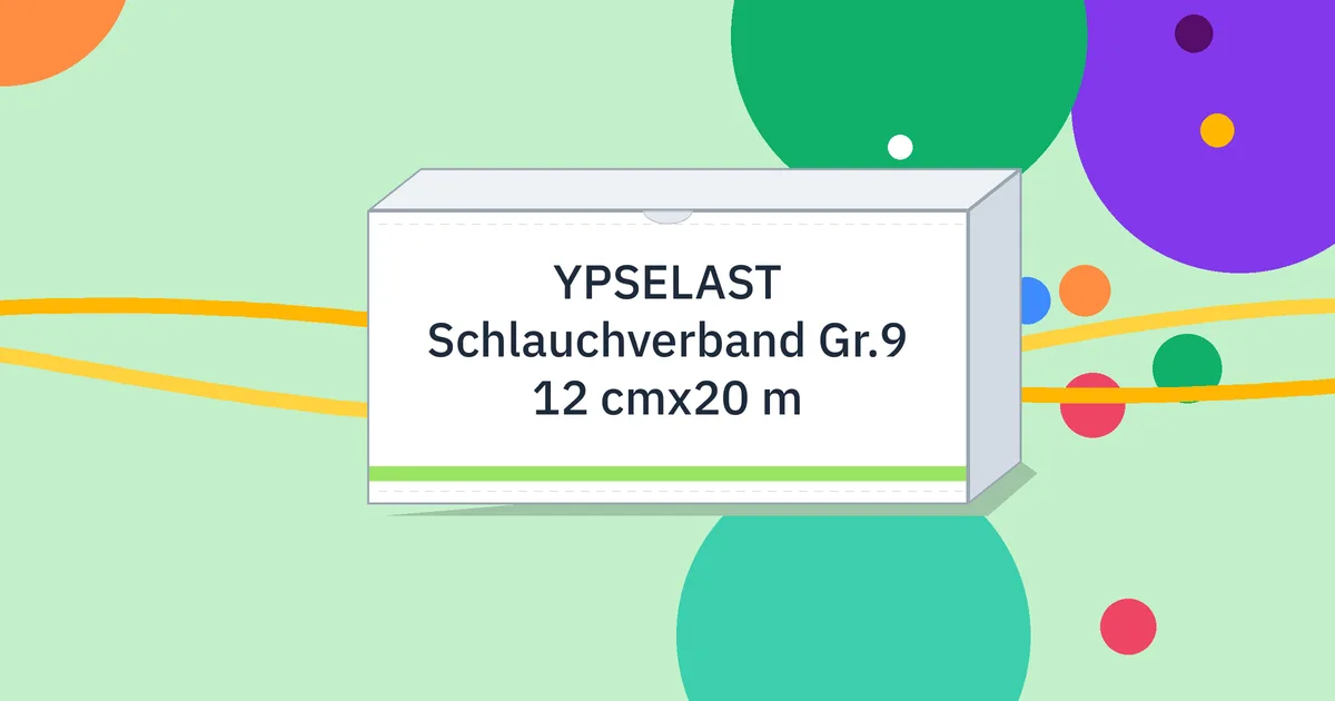 Symbolbild: Packung mit der Aufschrift YPSELAST Schlauchverband Gr.9 12 cmx20 m (PZN 09313775) – Verfügbarkeit und Bezug in Apotheken in Frankfurt am Main