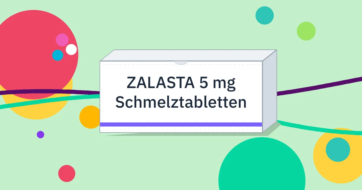 Symbolbild: Packung mit der Aufschrift ZALASTA 5 mg Schmelztabletten (PZN 09097969) – Verfügbarkeit und Bezug in Apotheken in Frankfurt am Main