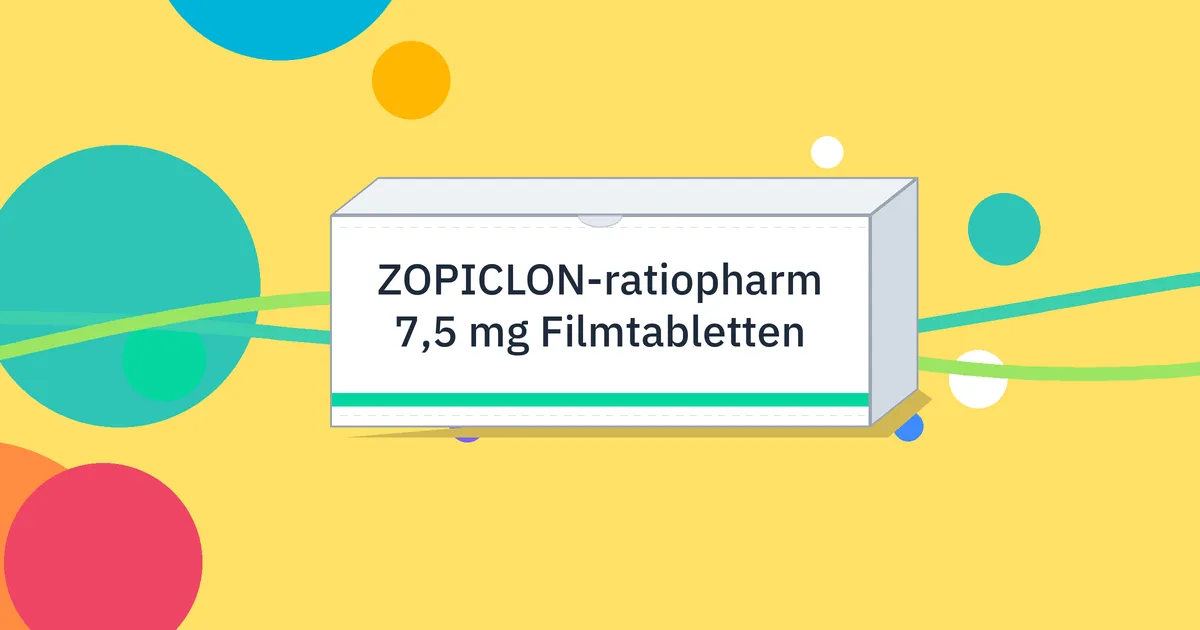 Symbolbild: Packung mit der Aufschrift ZOPICLON-ratiopharm 7,5 mg Filmtabletten (PZN 00574600) – Verfügbarkeit und Bezug in Apotheken in Frankfurt am Main