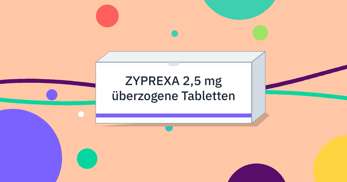 Symbolbild: Packung mit der Aufschrift ZYPREXA 2,5 mg überzogene Tabletten (PZN 05011474) – Verfügbarkeit und Bezug in Apotheken in Frankfurt am Main