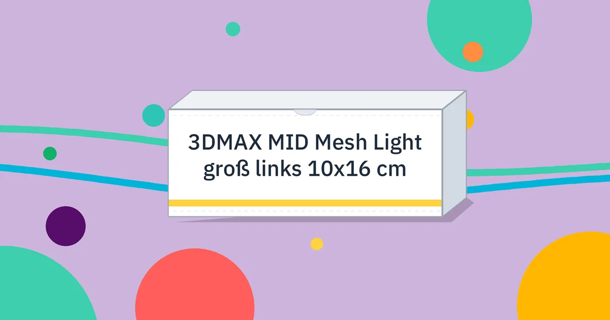 Symbolbild: Packung mit der Aufschrift 3DMAX MID Mesh Light groß links 10x16 cm (PZN 20894471) – Verfügbarkeit und Bezug in Apotheken in Frankfurt am Main