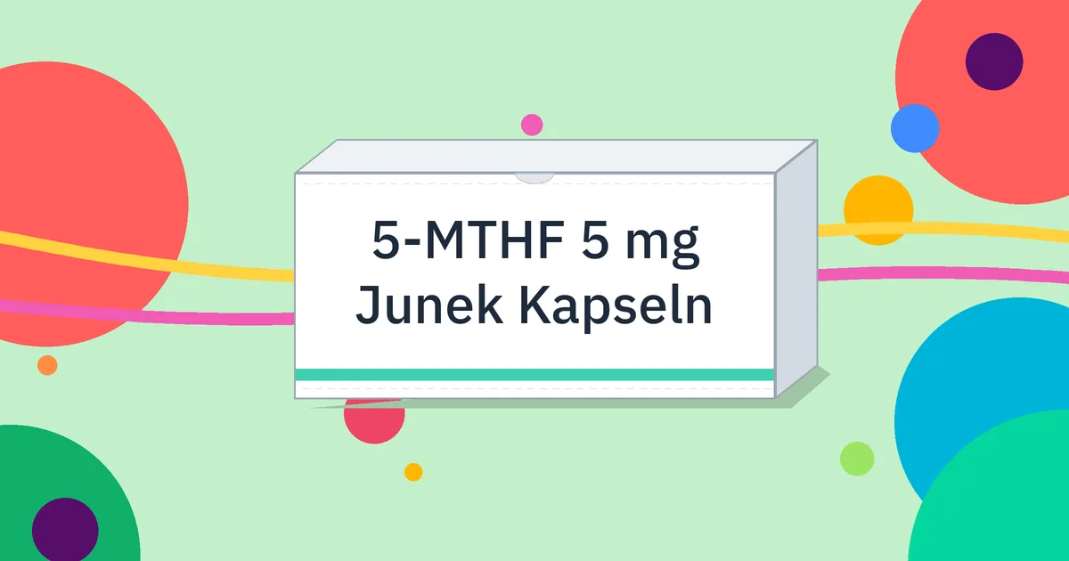 Symbolbild: Packung mit der Aufschrift 5-MTHF 5 mg Junek Kapseln (PZN 20078903) – Verfügbarkeit und Bezug in Apotheken in Frankfurt am Main