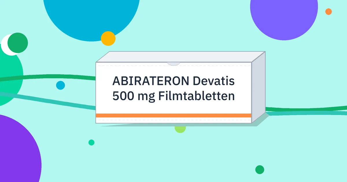 Symbolbild: Packung mit der Aufschrift ABIRATERON Devatis 500 mg Filmtabletten (PZN 18601881) – Verfügbarkeit und Bezug in Apotheken in Frankfurt am Main