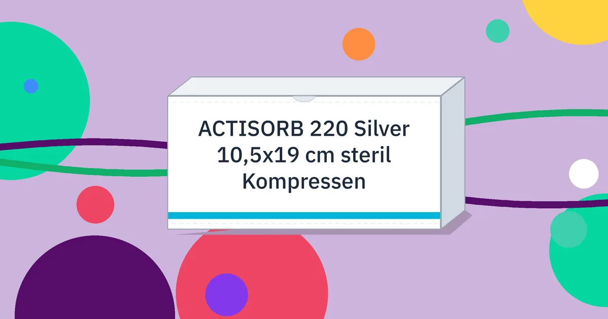 Symbolbild: Packung mit der Aufschrift ACTISORB 220 Silver 10,5x19 cm steril Kompressen (PZN 09426232) – Verfügbarkeit und Bezug in Apotheken in Frankfurt am Main