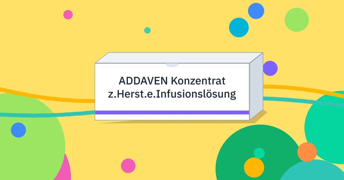 Symbolbild: Packung mit der Aufschrift ADDAVEN Konzentrat z.Herst.e.Infusionslösung (PZN 19065479) – Verfügbarkeit und Bezug in Apotheken in Frankfurt am Main
