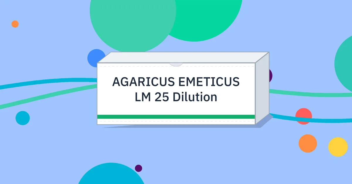 Symbolbild: Packung mit der Aufschrift AGARICUS EMETICUS LM 25 Dilution (PZN 13304196) – Verfügbarkeit und Bezug in Apotheken in Frankfurt am Main