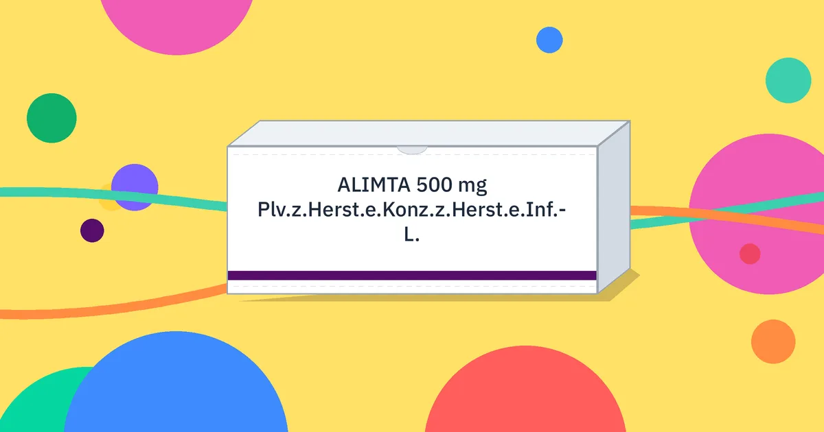 Symbolbild: Packung mit der Aufschrift ALIMTA 500 mg Plv.z.Herst.e.Konz.z.Herst.e.Inf.-L. (PZN 07411203) – Verfügbarkeit und Bezug in Apotheken in Frankfurt am Main