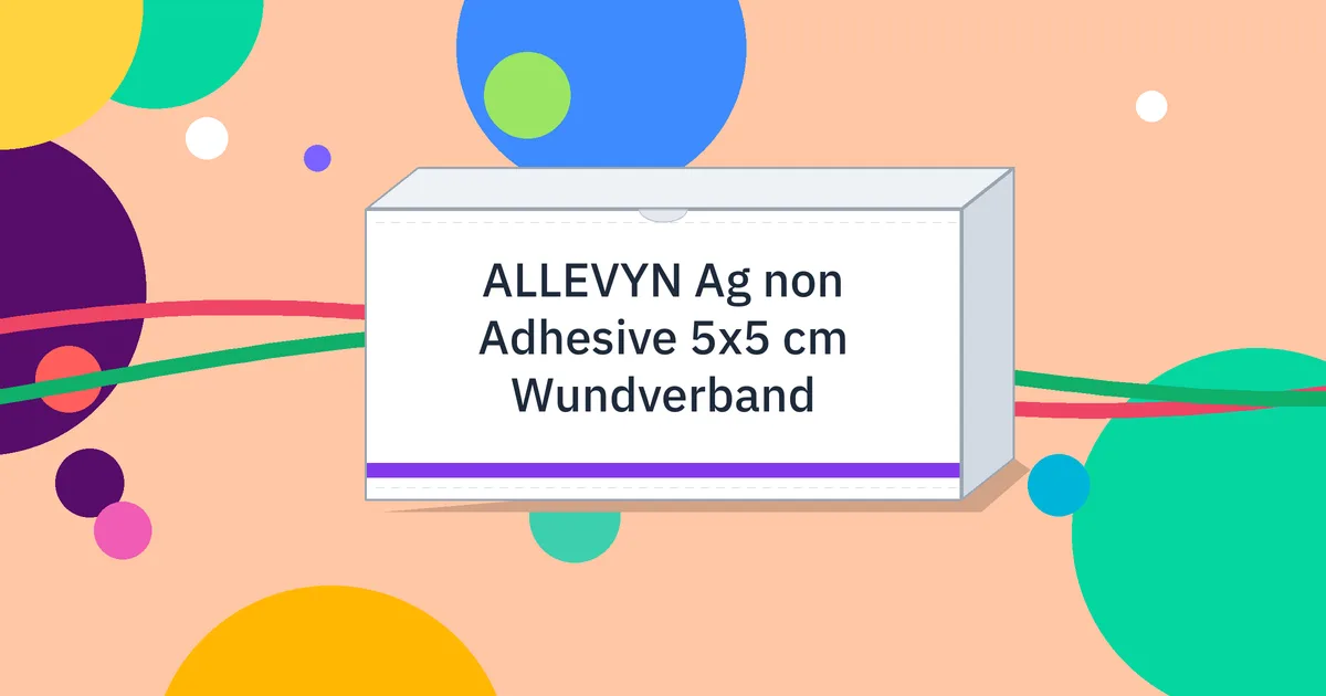 Symbolbild: Packung mit der Aufschrift ALLEVYN Ag non Adhesive 5x5 cm Wundverband (PZN 14329927) – Verfügbarkeit und Bezug in Apotheken in Frankfurt am Main