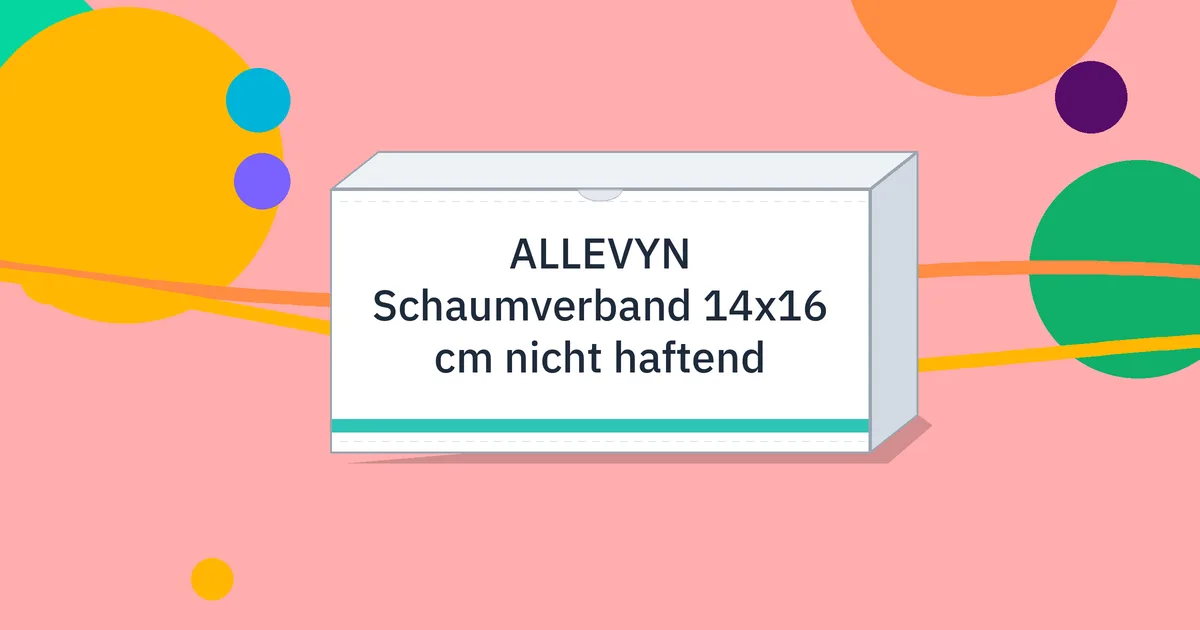 Symbolbild: Packung mit der Aufschrift ALLEVYN Schaumverband 14x16 cm nicht haftend (PZN 10182108) – Verfügbarkeit und Bezug in Apotheken in Frankfurt am Main