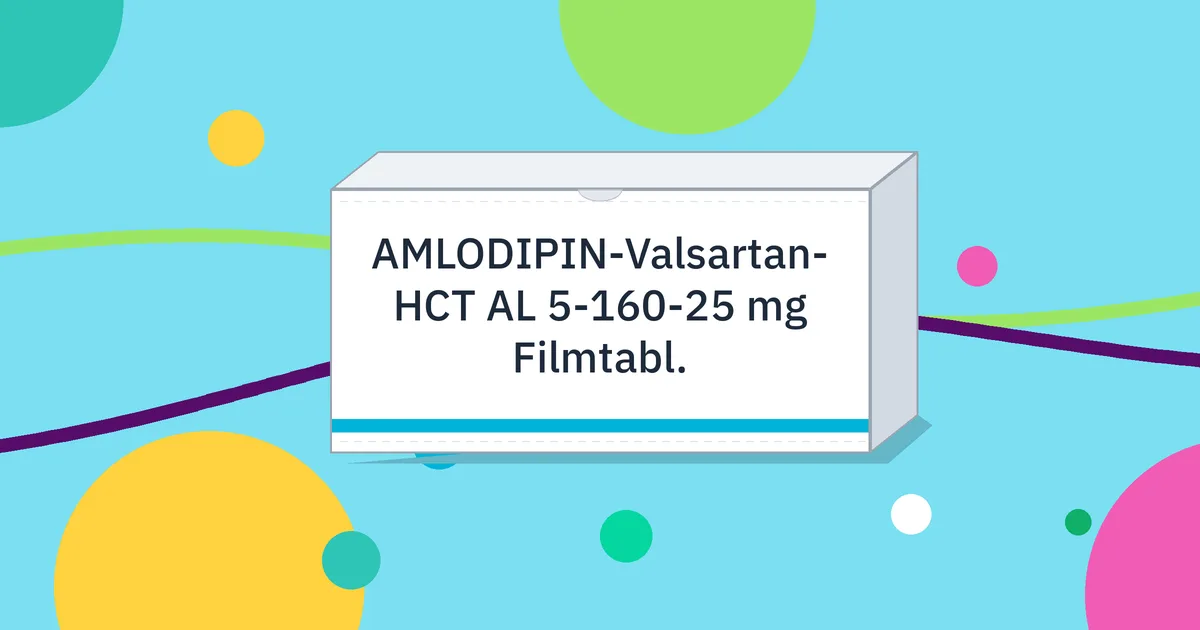 Symbolbild: Packung mit der Aufschrift AMLODIPIN-Valsartan-HCT AL 5-160-25 mg Filmtabl. (PZN 15437085) – Verfügbarkeit und Bezug in Apotheken in Frankfurt am Main