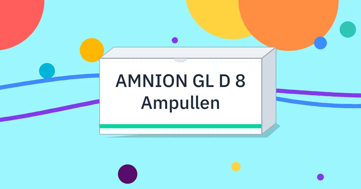 Symbolbild: Packung mit der Aufschrift AMNION GL D 8 Ampullen (PZN 03359121) – Verfügbarkeit und Bezug in Apotheken in Frankfurt am Main