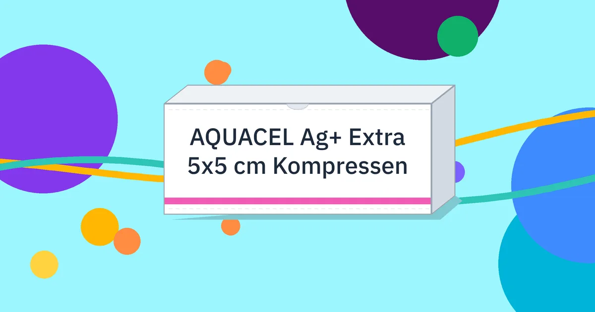 Symbolbild: Packung mit der Aufschrift AQUACEL Ag+ Extra 5x5 cm Kompressen (PZN 18106325) – Verfügbarkeit und Bezug in Apotheken in Frankfurt am Main