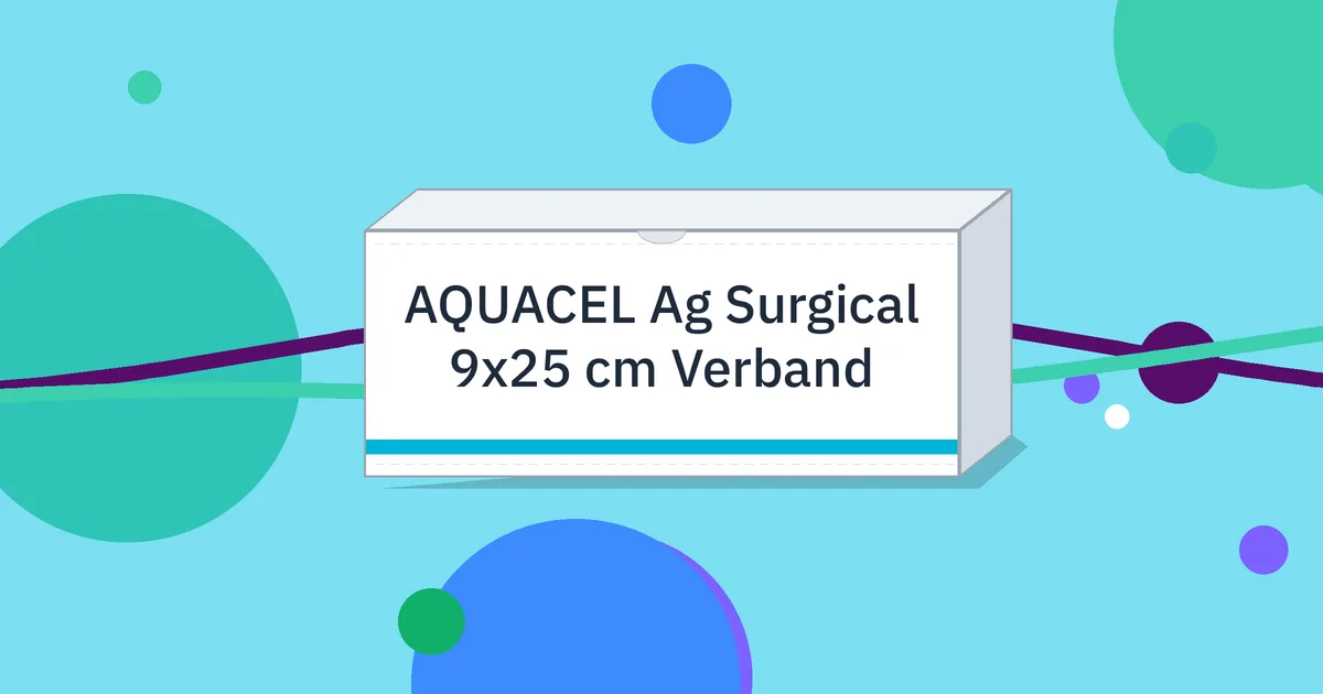Symbolbild: Packung mit der Aufschrift AQUACEL Ag Surgical 9x25 cm Verband (PZN 00382680) – Verfügbarkeit und Bezug in Apotheken in Frankfurt am Main