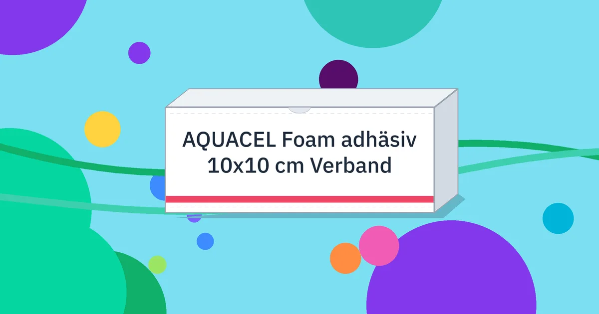 Symbolbild: Packung mit der Aufschrift AQUACEL Foam adhäsiv 10x10 cm Verband (PZN 11605344) – Verfügbarkeit und Bezug in Apotheken in Frankfurt am Main