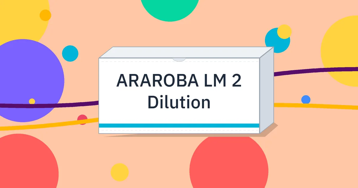 Symbolbild: Packung mit der Aufschrift ARAROBA LM 2 Dilution (PZN 13385355) – Verfügbarkeit und Bezug in Apotheken in Frankfurt am Main