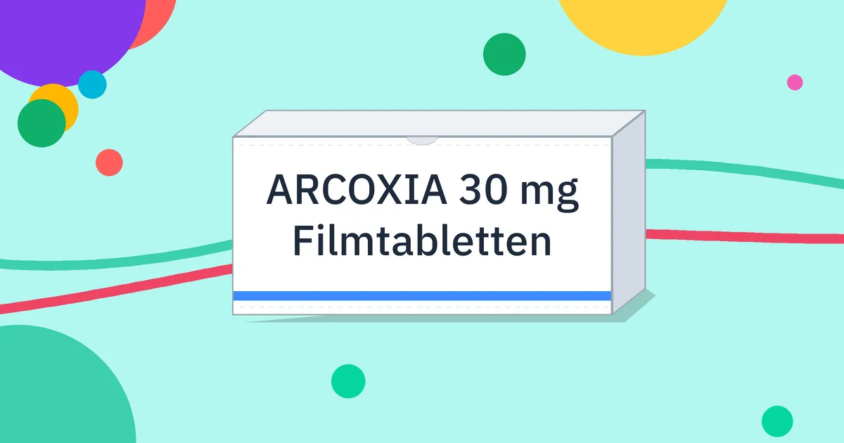 Symbolbild: Packung mit der Aufschrift ARCOXIA 30 mg Filmtabletten (PZN 10733821) – Verfügbarkeit und Bezug in Apotheken in Frankfurt am Main