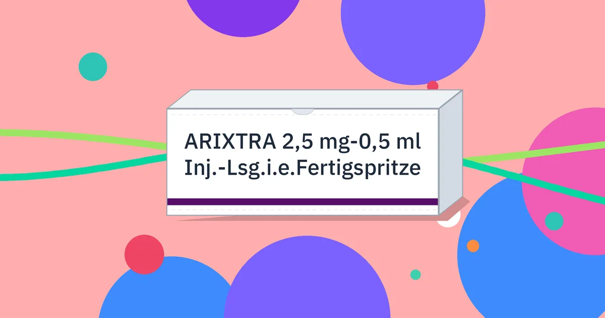 Symbolbild: Packung mit der Aufschrift ARIXTRA 2,5 mg-0,5 ml Inj.-Lsg.i.e.Fertigspritze (PZN 16138373) – Verfügbarkeit und Bezug in Apotheken in Frankfurt am Main