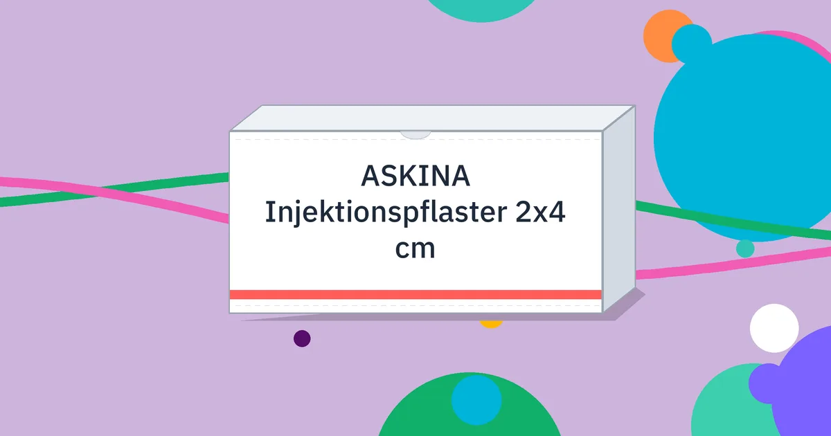 Symbolbild: Packung mit der Aufschrift ASKINA Injektionspflaster 2x4 cm (PZN 09915043) – Verfügbarkeit und Bezug in Apotheken in Frankfurt am Main