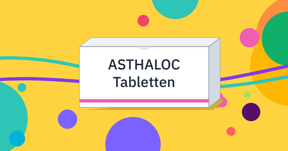 Symbolbild: Packung mit der Aufschrift ASTHALOC Tabletten (PZN 20606199) – Verfügbarkeit und Bezug in Apotheken in Frankfurt am Main