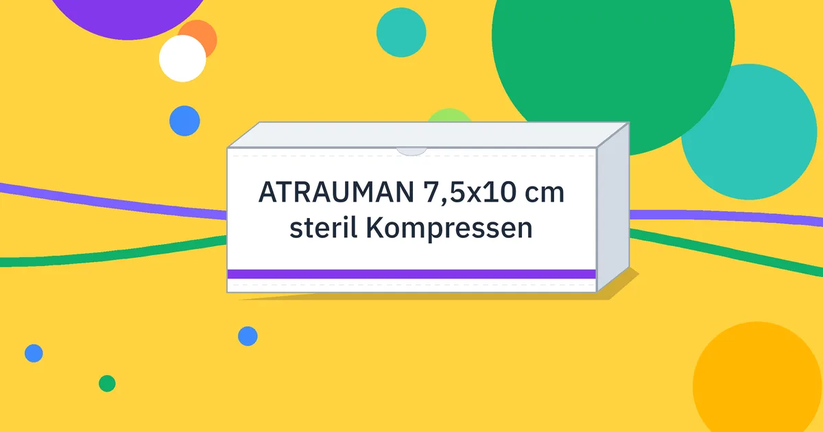Symbolbild: Packung mit der Aufschrift ATRAUMAN 7,5x10 cm steril Kompressen (PZN 20122917) – Verfügbarkeit und Bezug in Apotheken in Frankfurt am Main