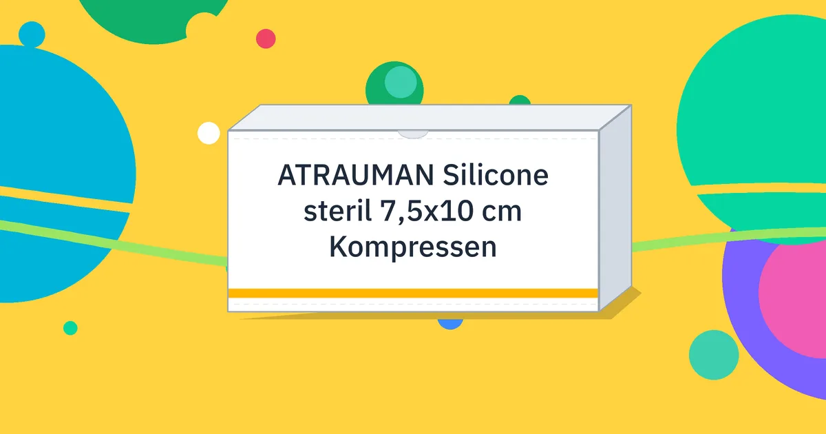 Symbolbild: Packung mit der Aufschrift ATRAUMAN Silicone steril 7,5x10 cm Kompressen (PZN 17843754) – Verfügbarkeit und Bezug in Apotheken in Frankfurt am Main
