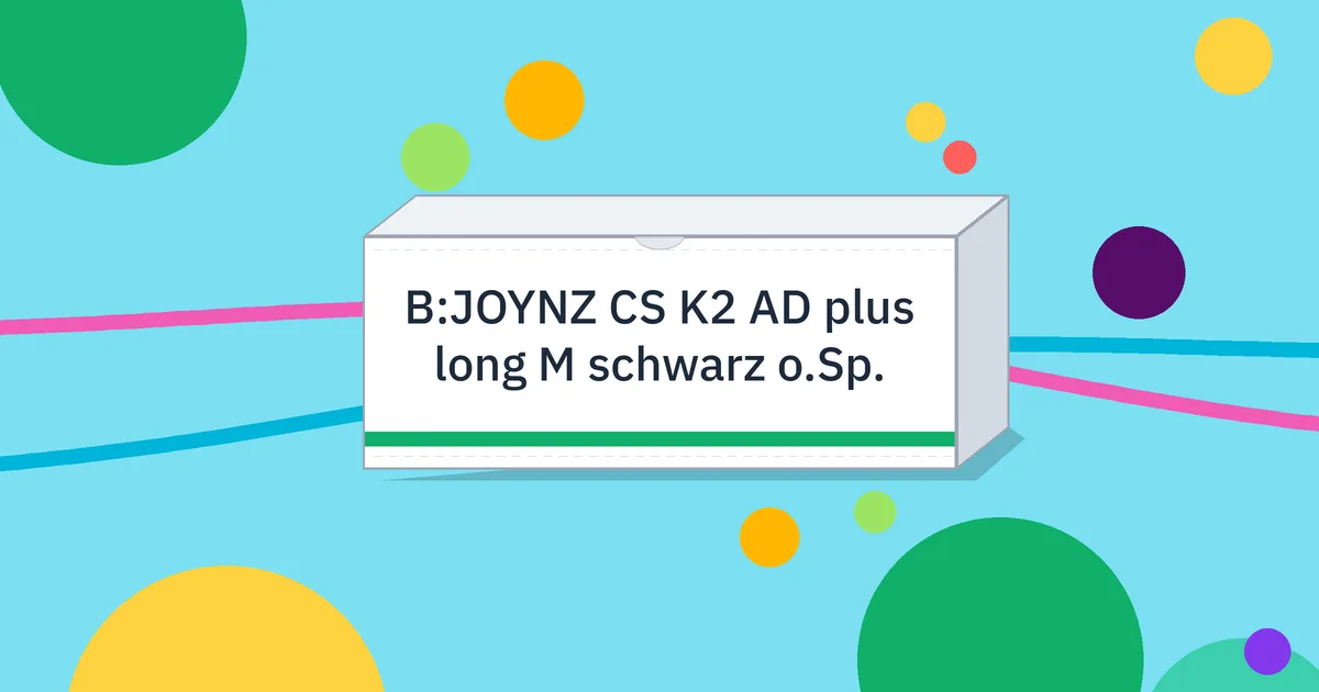 Symbolbild: Packung mit der Aufschrift B:JOYNZ CS K2 AD plus long M schwarz o.Sp. (PZN 20528855) – Verfügbarkeit und Bezug in Apotheken in Frankfurt am Main