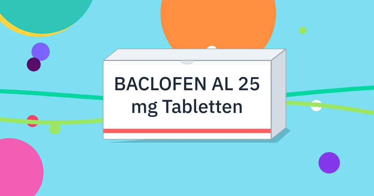 Symbolbild: Packung mit der Aufschrift BACLOFEN AL 25 mg Tabletten (PZN 04208559) – Verfügbarkeit und Bezug in Apotheken in Frankfurt am Main