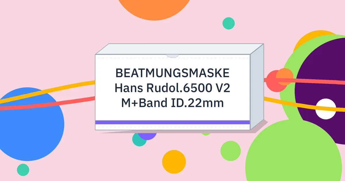 Symbolbild: Packung mit der Aufschrift BEATMUNGSMASKE Hans Rudol.6500 V2 M+Band ID.22mm (PZN 17303383) – Verfügbarkeit und Bezug in Apotheken in Frankfurt am Main