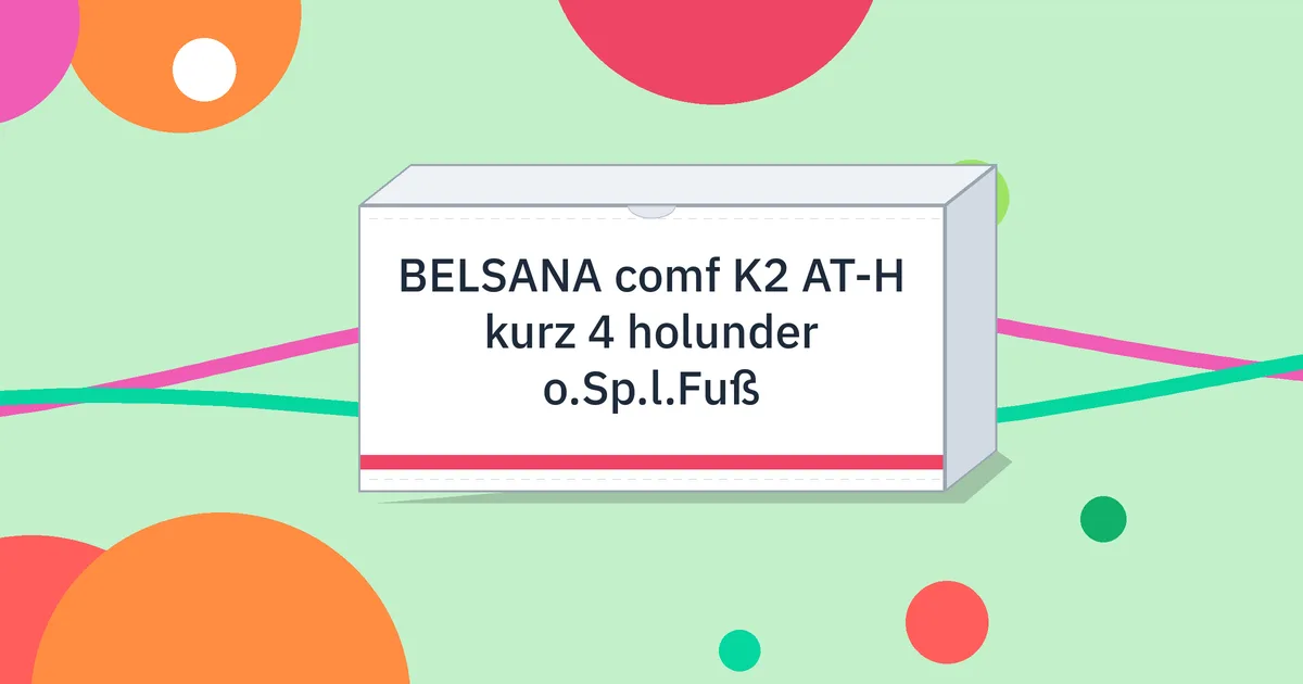 Symbolbild: Packung mit der Aufschrift BELSANA comf K2 AT-H kurz 4 holunder o.Sp.l.Fuß (PZN 12330197) – Verfügbarkeit und Bezug in Apotheken in Frankfurt am Main