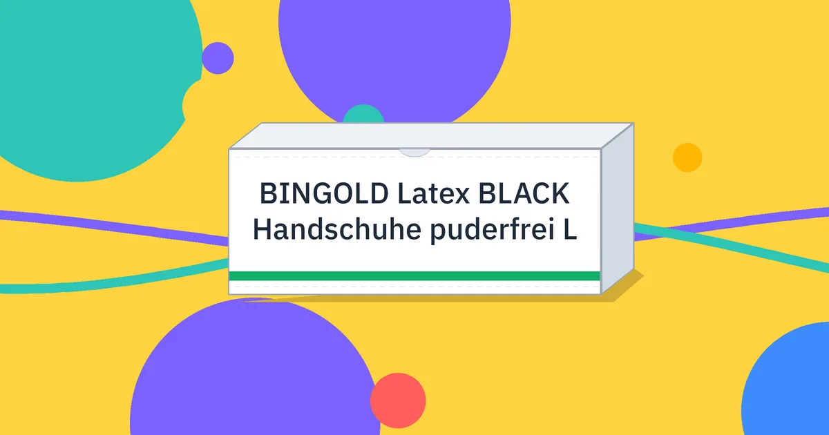 Symbolbild: Packung mit der Aufschrift BINGOLD Latex BLACK Handschuhe puderfrei L (PZN 13542056) – Verfügbarkeit und Bezug in Apotheken in Frankfurt am Main