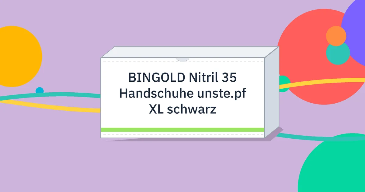 Symbolbild: Packung mit der Aufschrift BINGOLD Nitril 35 Handschuhe unste.pf XL schwarz (PZN 19472368) – Verfügbarkeit und Bezug in Apotheken in Frankfurt am Main