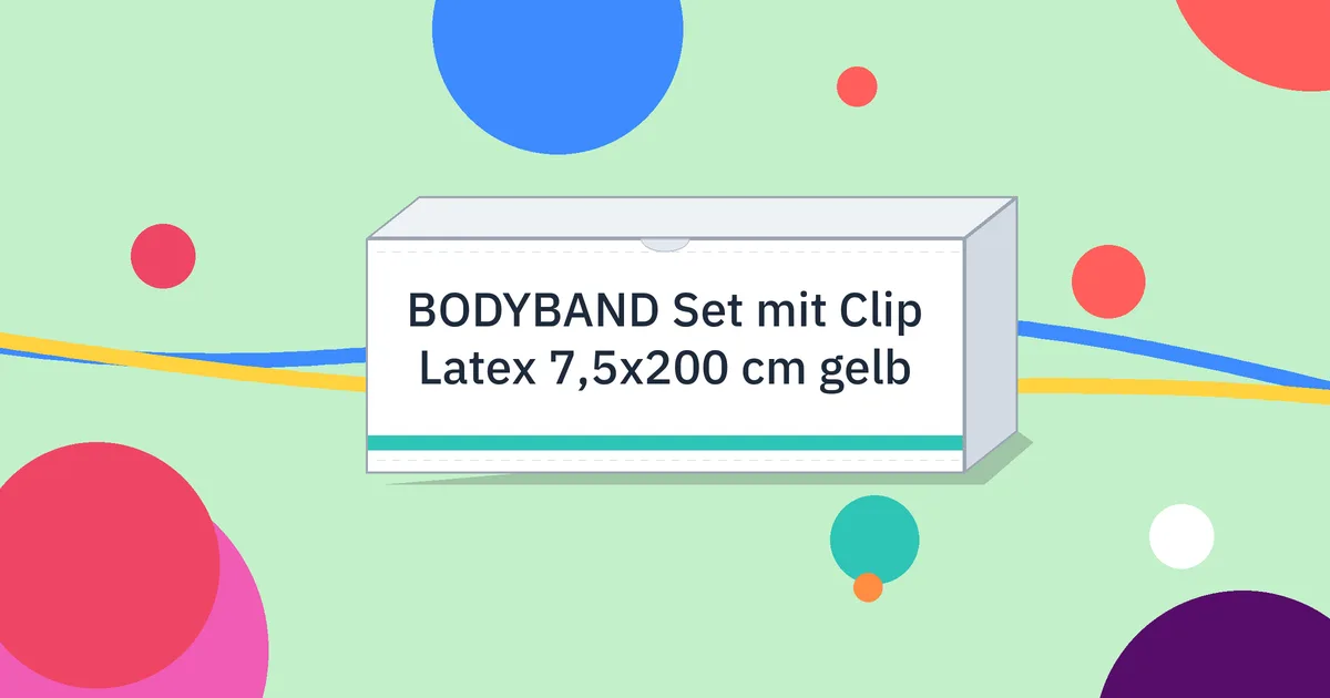 Symbolbild: Packung mit der Aufschrift BODYBAND Set mit Clip Latex 7,5x200 cm gelb (PZN 10076470) – Verfügbarkeit und Bezug in Apotheken in Frankfurt am Main