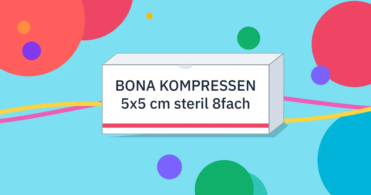 Symbolbild: Packung mit der Aufschrift BONA KOMPRESSEN 5x5 cm steril 8fach (PZN 02404500) – Verfügbarkeit und Bezug in Apotheken in Frankfurt am Main