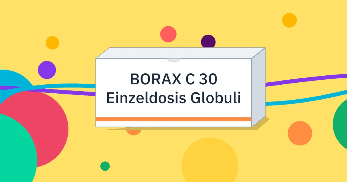 Symbolbild: Packung mit der Aufschrift BORAX C 30 Einzeldosis Globuli (PZN 02693154) – Verfügbarkeit und Bezug in Apotheken in Frankfurt am Main