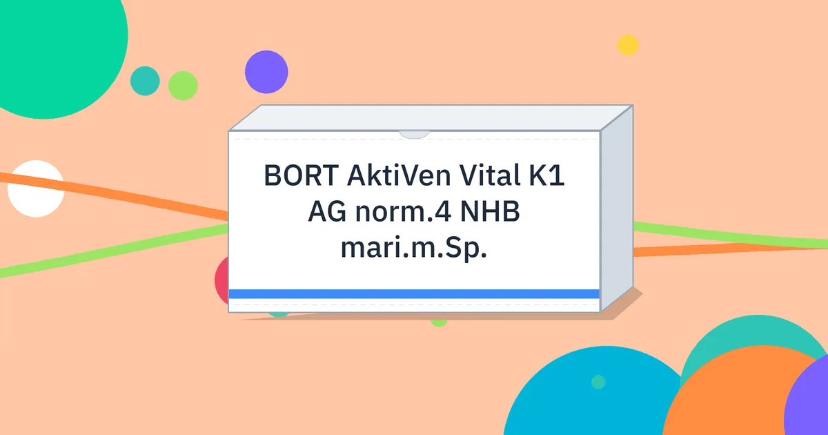 Symbolbild: Packung mit der Aufschrift BORT AktiVen Vital K1 AG norm.4 NHB mari.m.Sp. (PZN 13732437) – Verfügbarkeit und Bezug in Apotheken in Frankfurt am Main