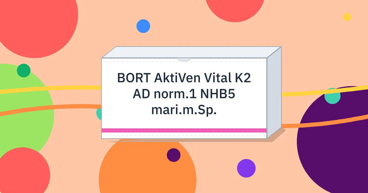 Symbolbild: Packung mit der Aufschrift BORT AktiVen Vital K2 AD norm.1 NHB5 mari.m.Sp. (PZN 17494621) – Verfügbarkeit und Bezug in Apotheken in Frankfurt am Main