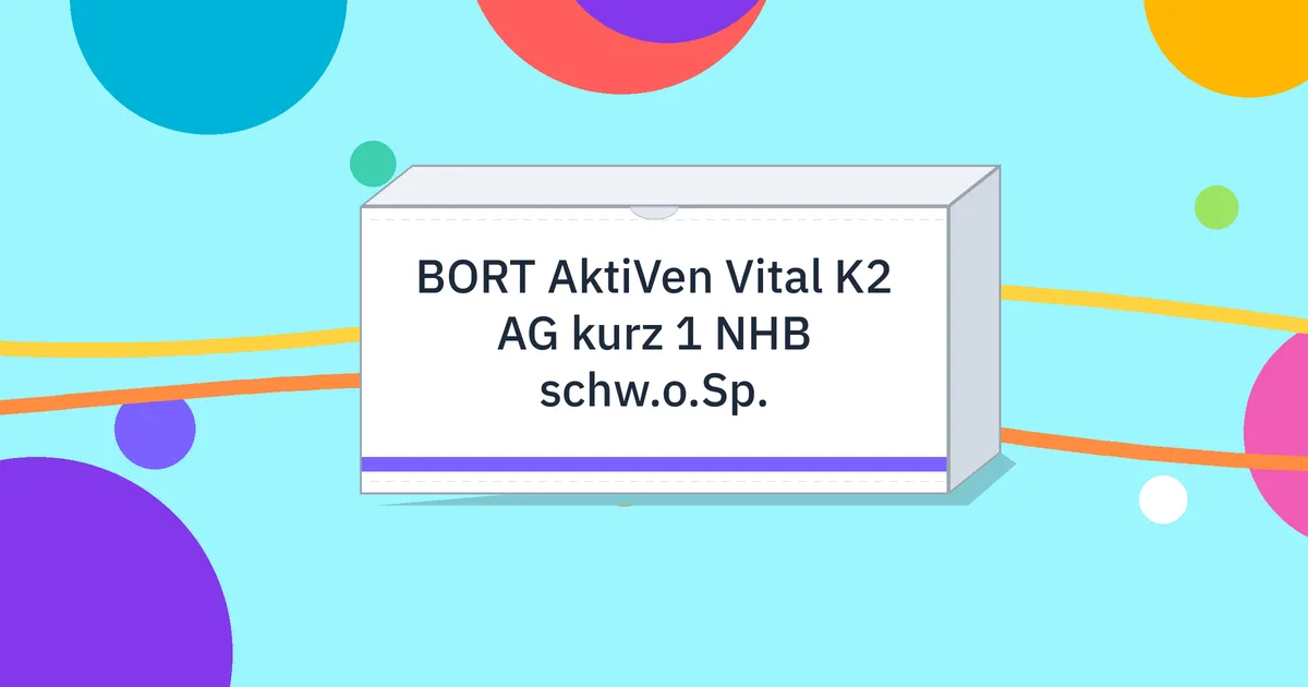 Symbolbild: Packung mit der Aufschrift BORT AktiVen Vital K2 AG kurz 1 NHB schw.o.Sp. (PZN 12384715) – Verfügbarkeit und Bezug in Apotheken in Frankfurt am Main