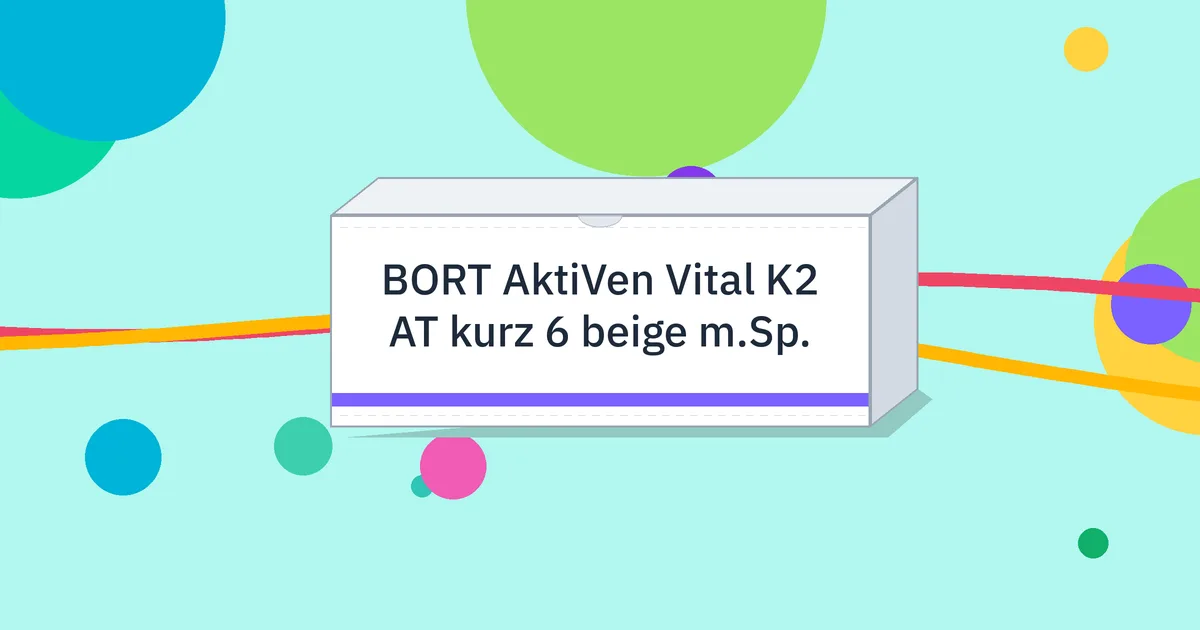 Symbolbild: Packung mit der Aufschrift BORT AktiVen Vital K2 AT kurz 6 beige m.Sp. (PZN 13739250) – Verfügbarkeit und Bezug in Apotheken in Frankfurt am Main