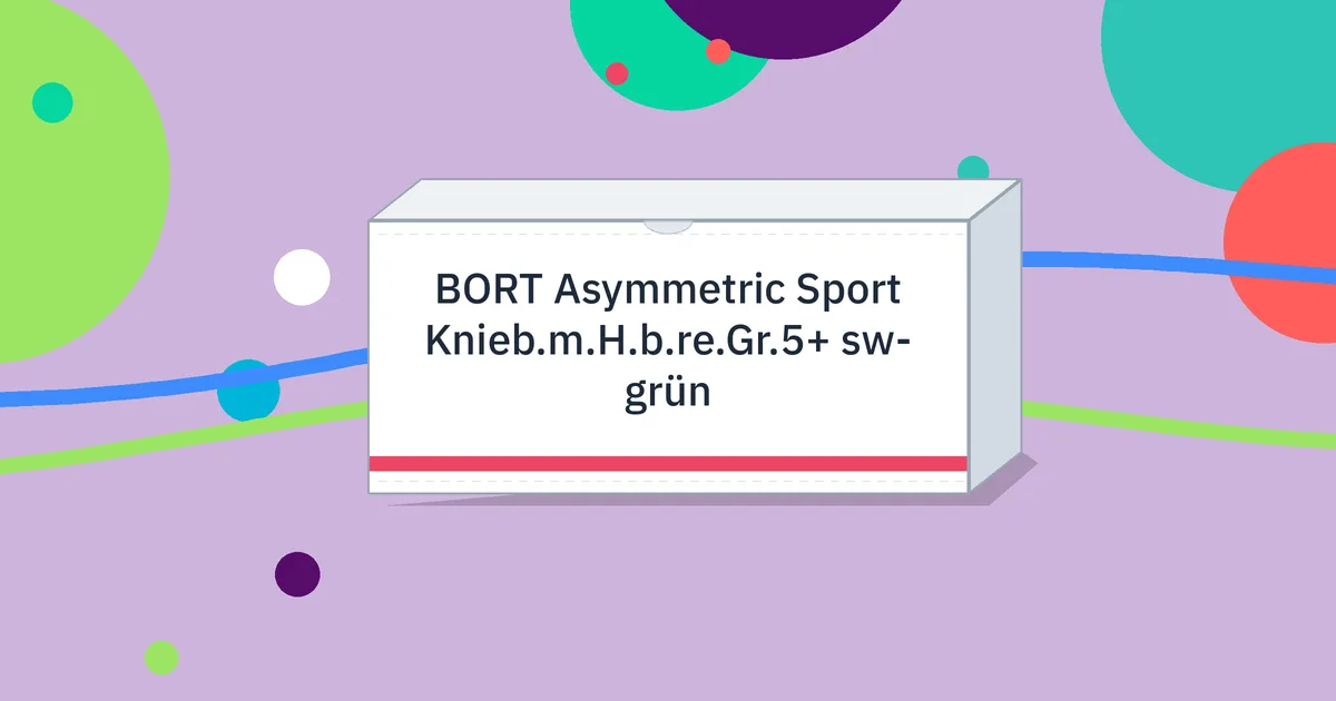 Symbolbild: Packung mit der Aufschrift BORT Asymmetric Sport Knieb.m.H.b.re.Gr.5+ sw-grün (PZN 19634339) – Verfügbarkeit und Bezug in Apotheken in Frankfurt am Main