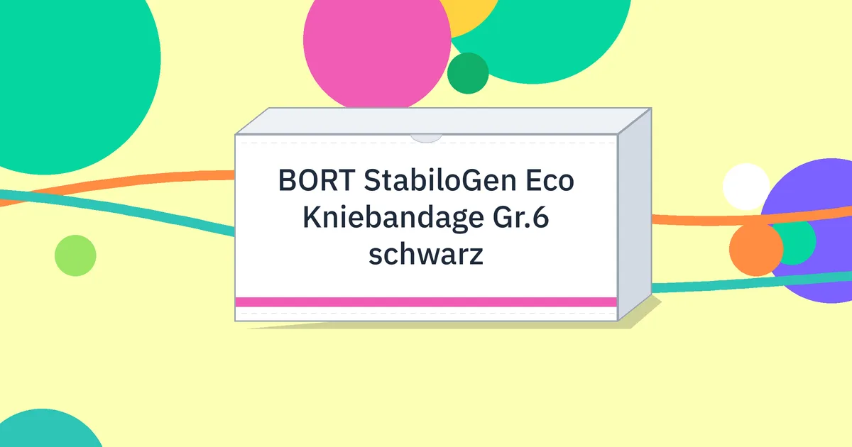 Symbolbild: Packung mit der Aufschrift BORT StabiloGen Eco Kniebandage Gr.6 schwarz (PZN 16845449) – Verfügbarkeit und Bezug in Apotheken in Frankfurt am Main