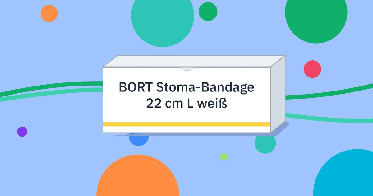 Symbolbild: Packung mit der Aufschrift BORT Stoma-Bandage 22 cm L weiß (PZN 00221801) – Verfügbarkeit und Bezug in Apotheken in Frankfurt am Main